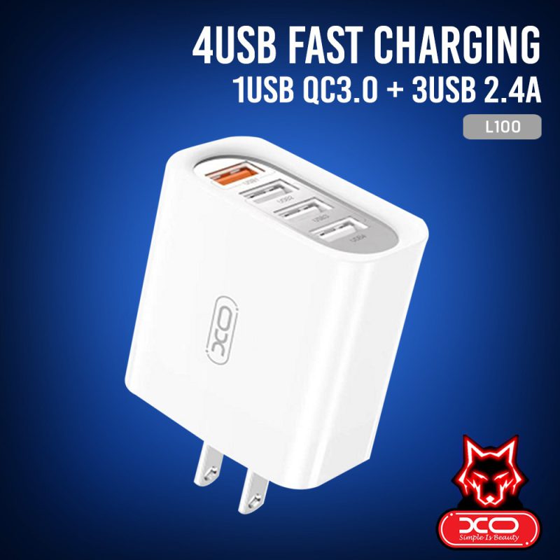 Adapter 4USB QC3.0 L100(White)-ที่ชาร์จ XO – HOCO Thailand