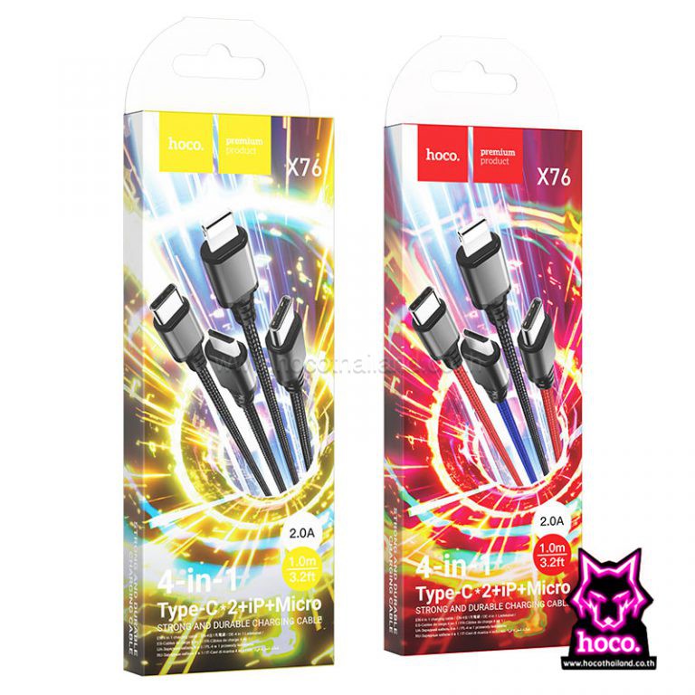 สายชาร์จ 4in1 X76(Black)1M Type Cx2,Lightning,Micro USB-Cable Hoco – HOCO Thailand